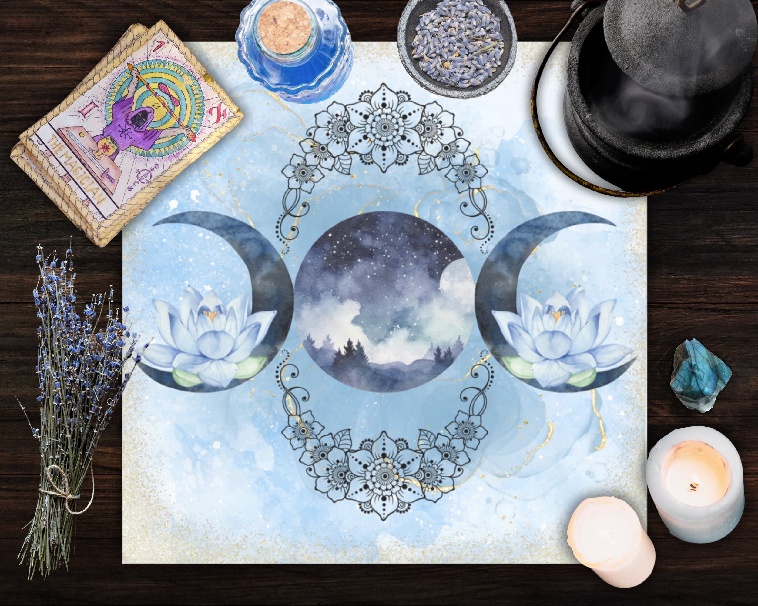 Blue Lotus Altar Cloth Triple Moon Goddess Tarot Cloth Blue - Etsy