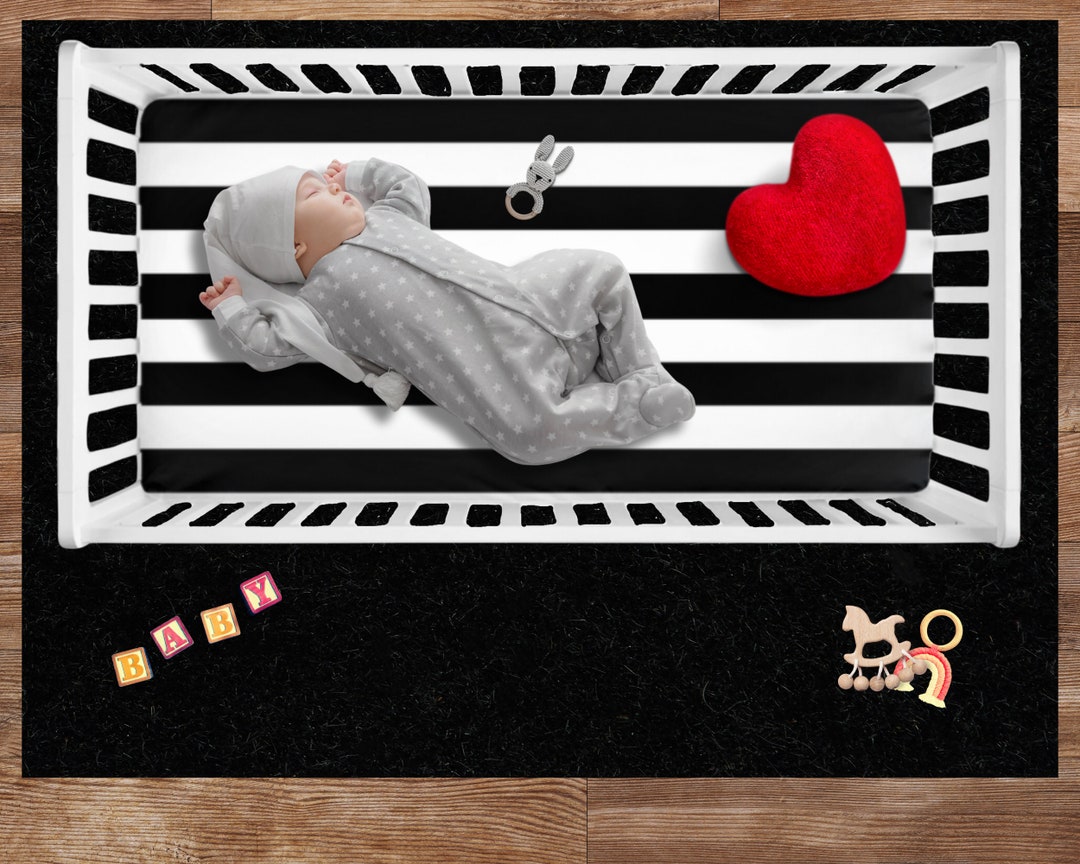 Goth Baby Crib Sheets Black and White Striped Baby Bedding Spooky ...