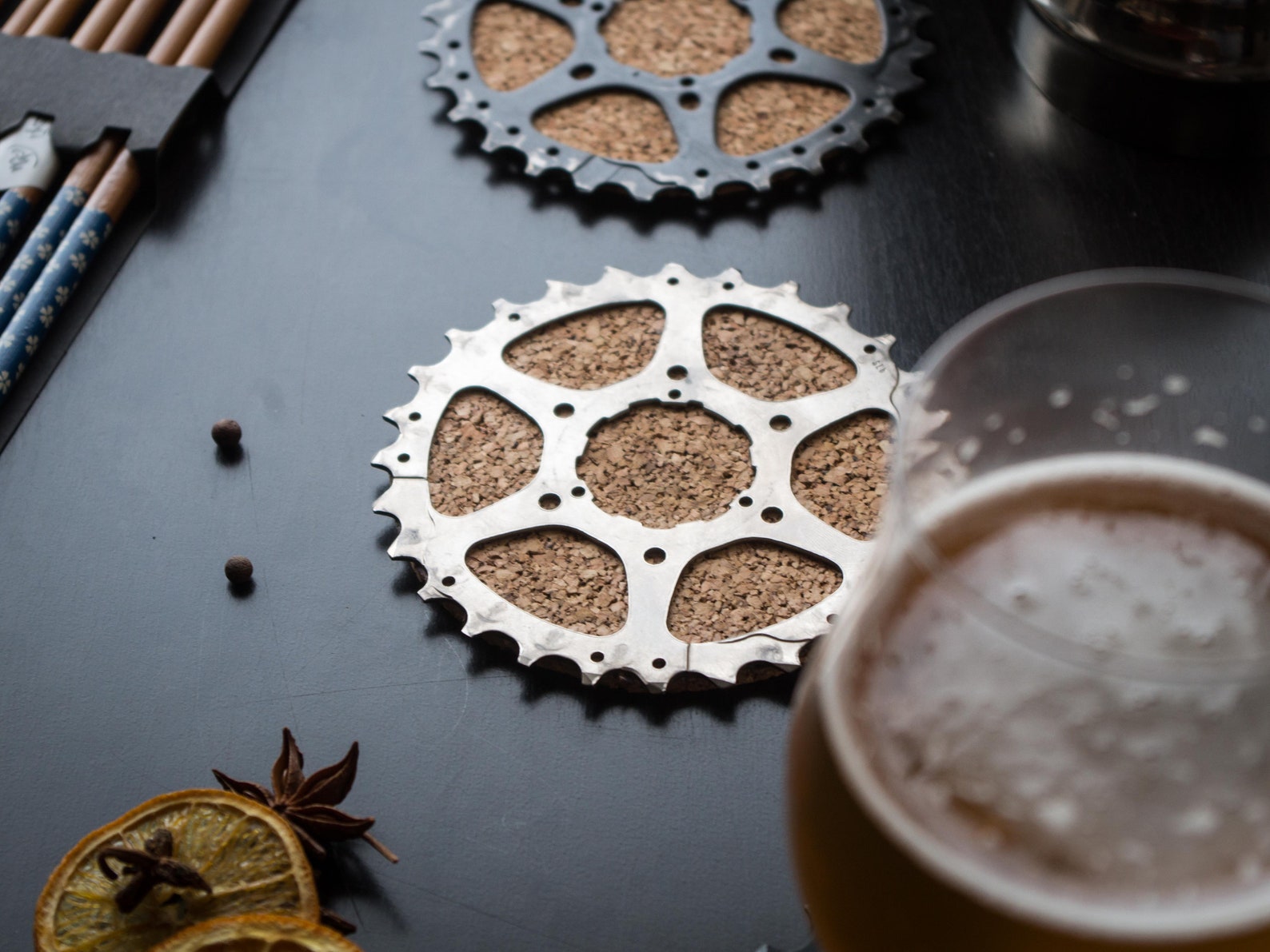 Upcycled Bicycle Sprocket and Cork Coaster, Perfect Gift for Cyclists ...