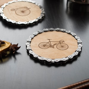 Engraved Bike Chain Coaster - Set of 1, 2, or 4 - 11cm (4.3in) Diameter ...