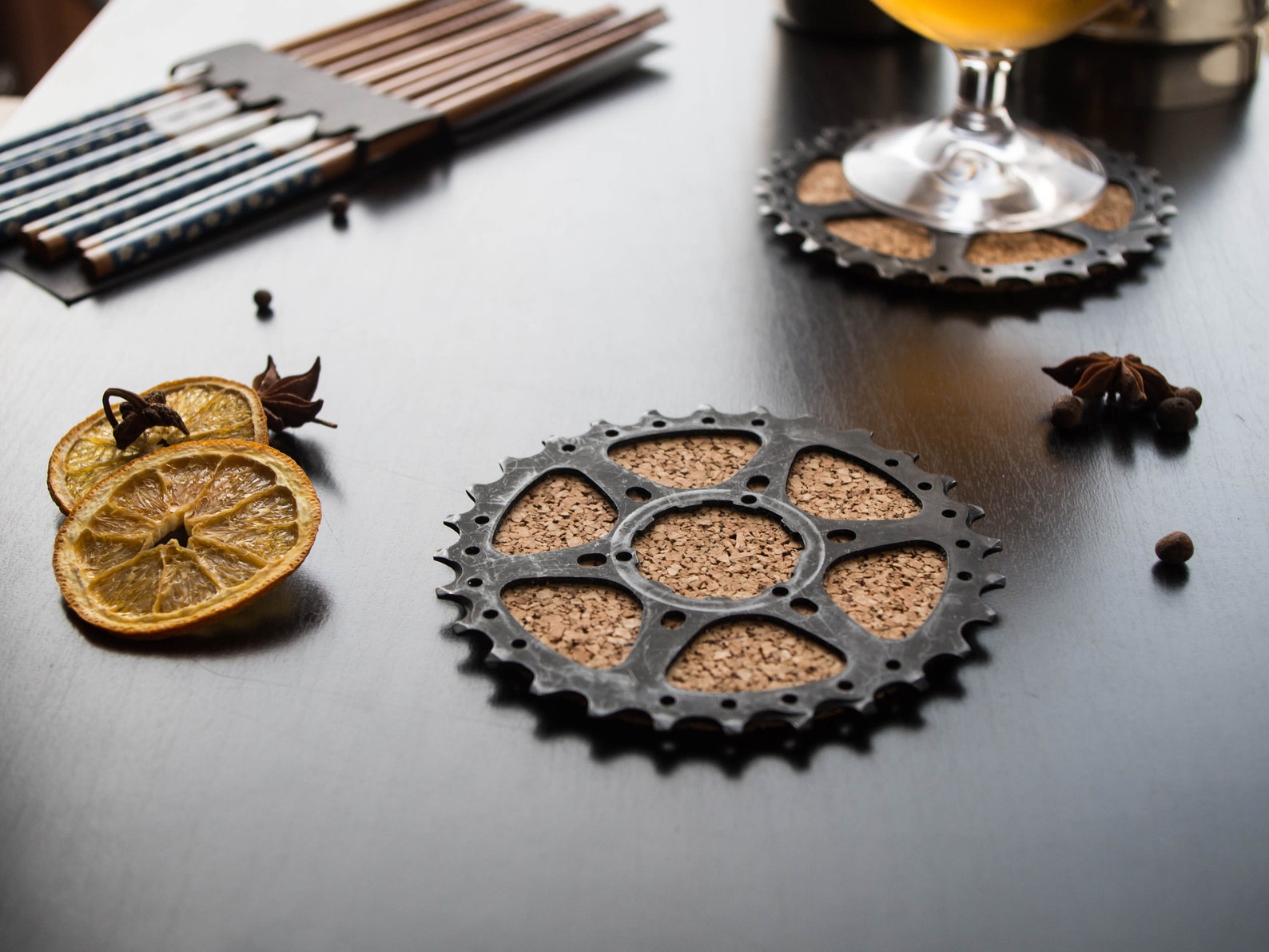 Upcycled Bicycle Sprocket and Cork Coaster, Perfect Gift for Cyclists ...