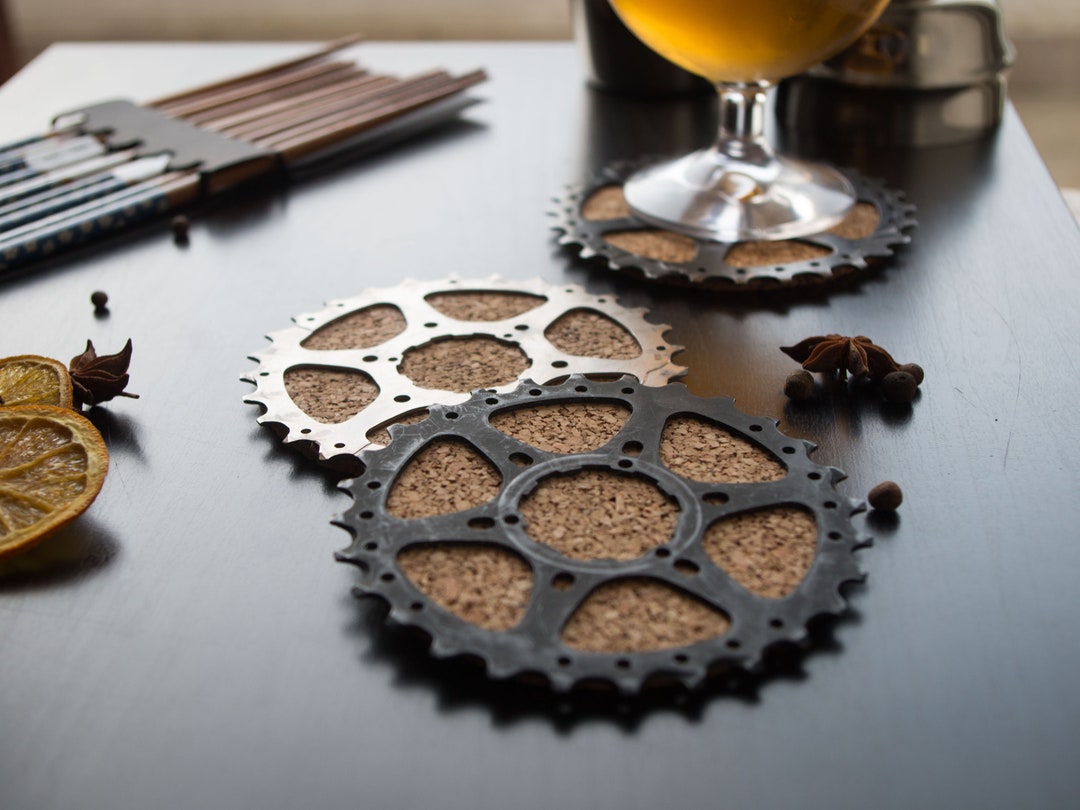 Upcycled Bicycle Sprocket and Cork Coaster, Perfect Gift for Cyclists ...