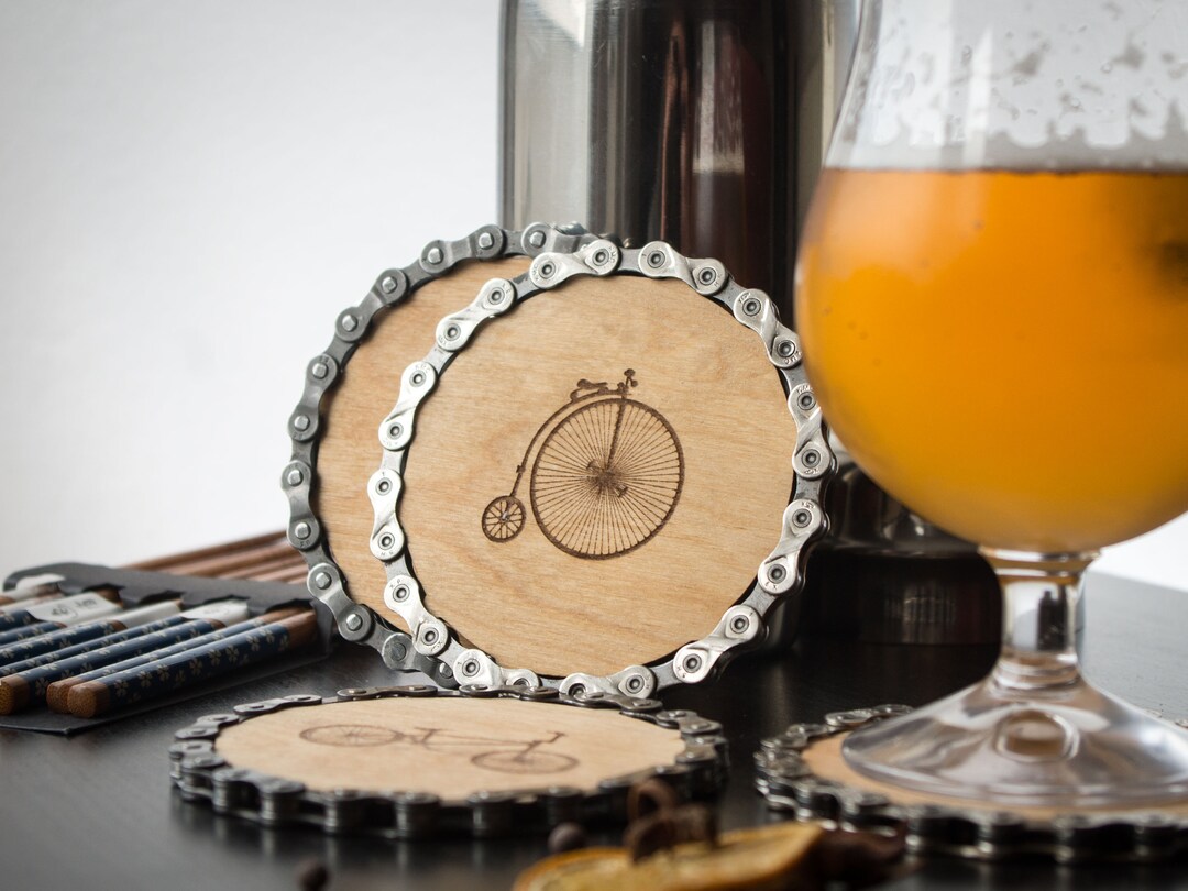 Vintage Bike Chain Coaster, Engraved With Bicycle Images, Eco-friendly ...