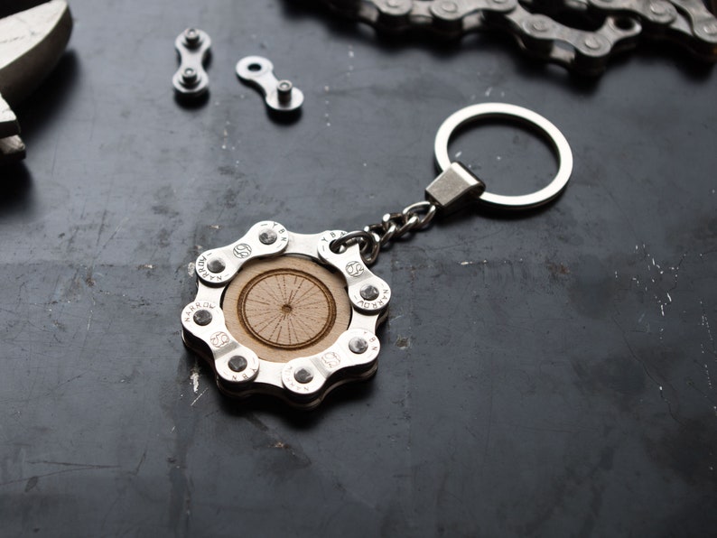 Unique Bicycle Chain Keychain With Bike Wheel Engraving - Etsy