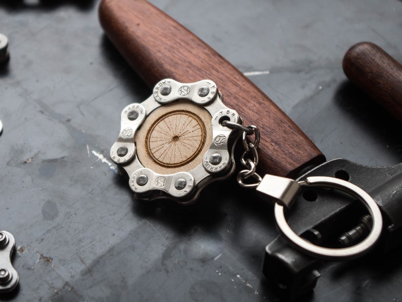 Unique Bicycle Chain Keychain With Bike Wheel Engraving - Etsy