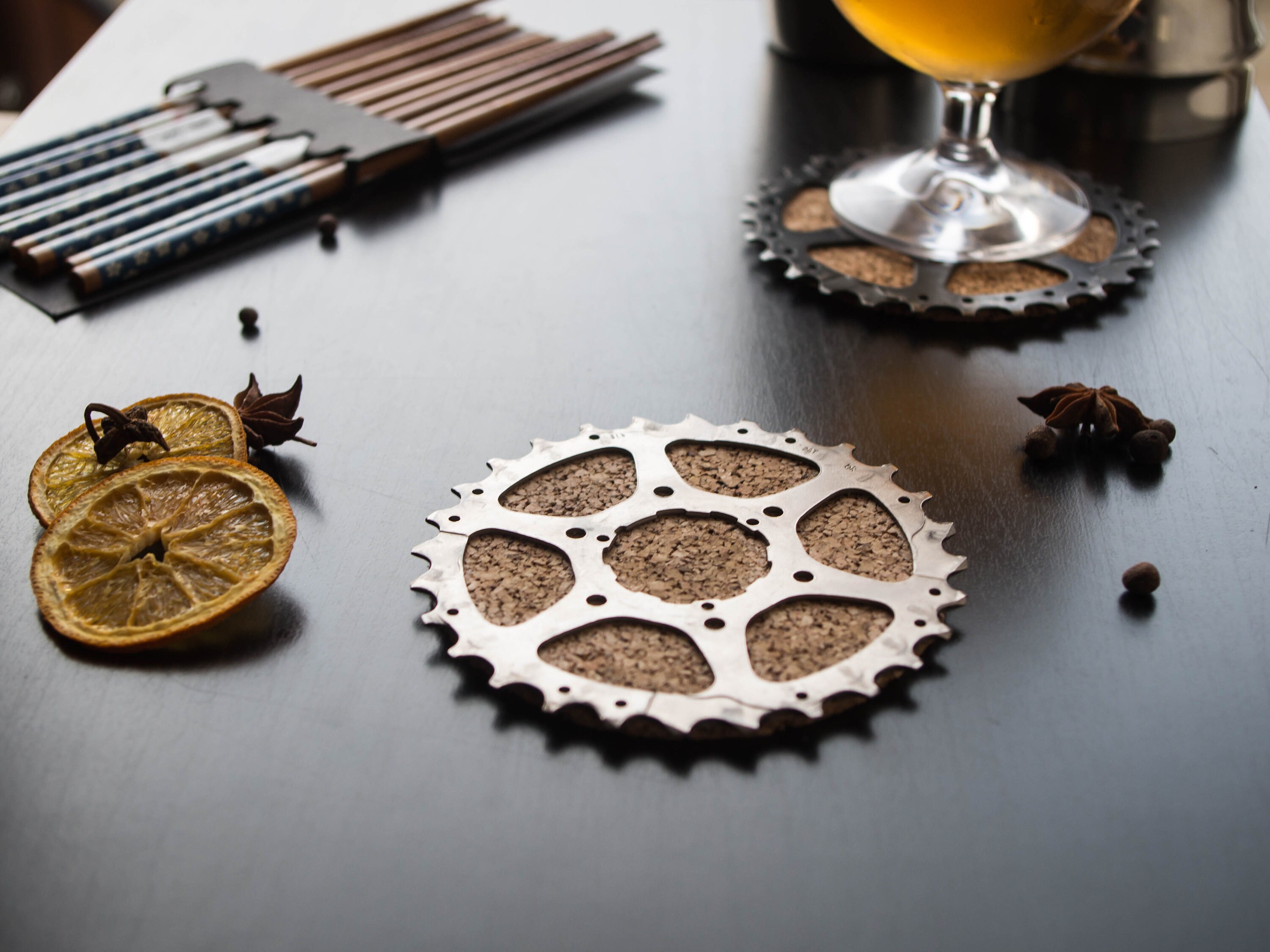 Upcycled Bicycle Sprocket and Cork Coaster, Perfect Gift for Cyclists ...