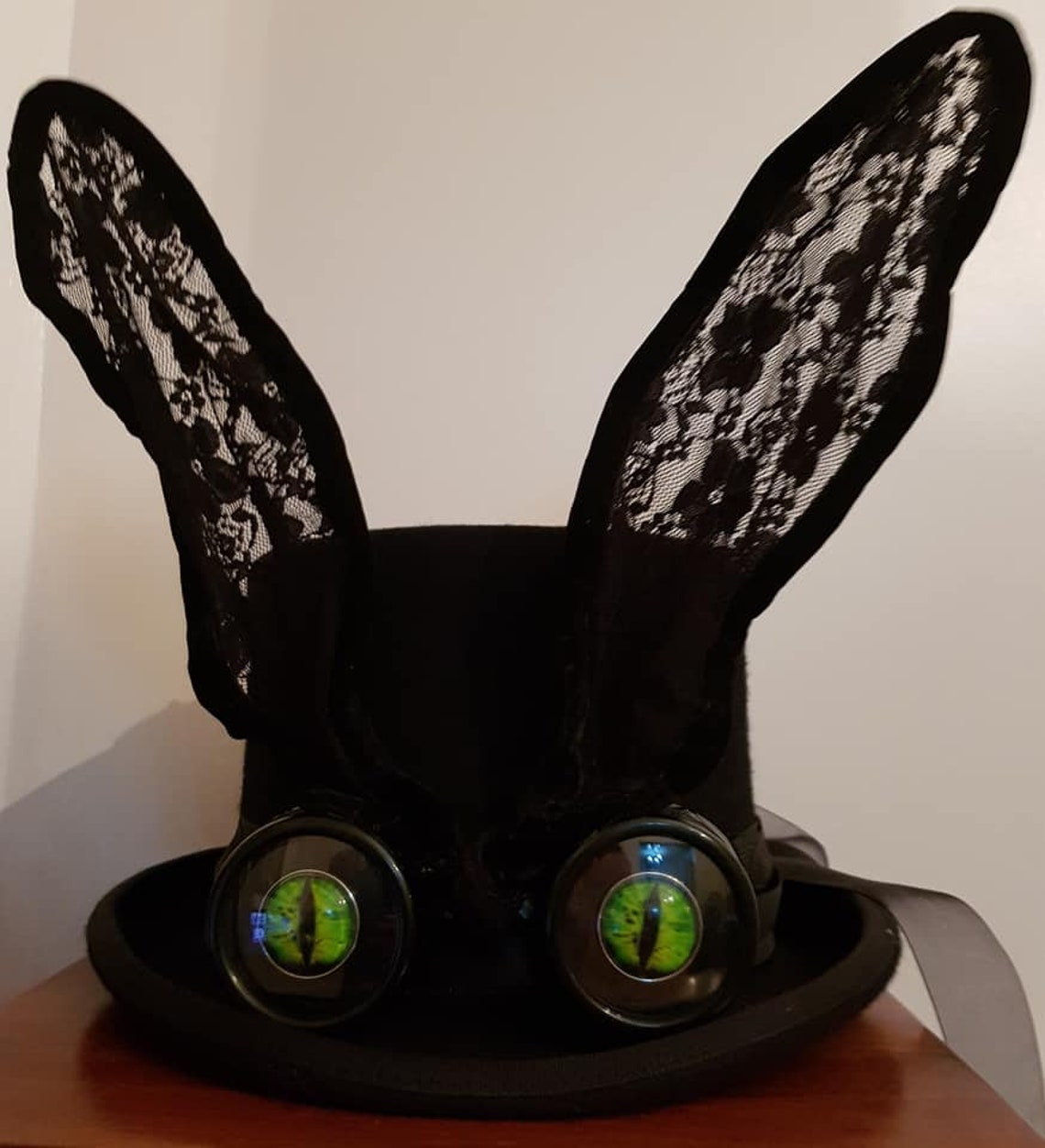 Evil Bunny Top Hat 100% Wool Steampunk Black Goggles Green | Etsy
