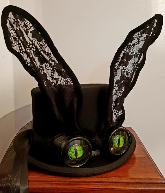 Evil Bunny Top Hat 100% Wool Steampunk Black Goggles Green | Etsy