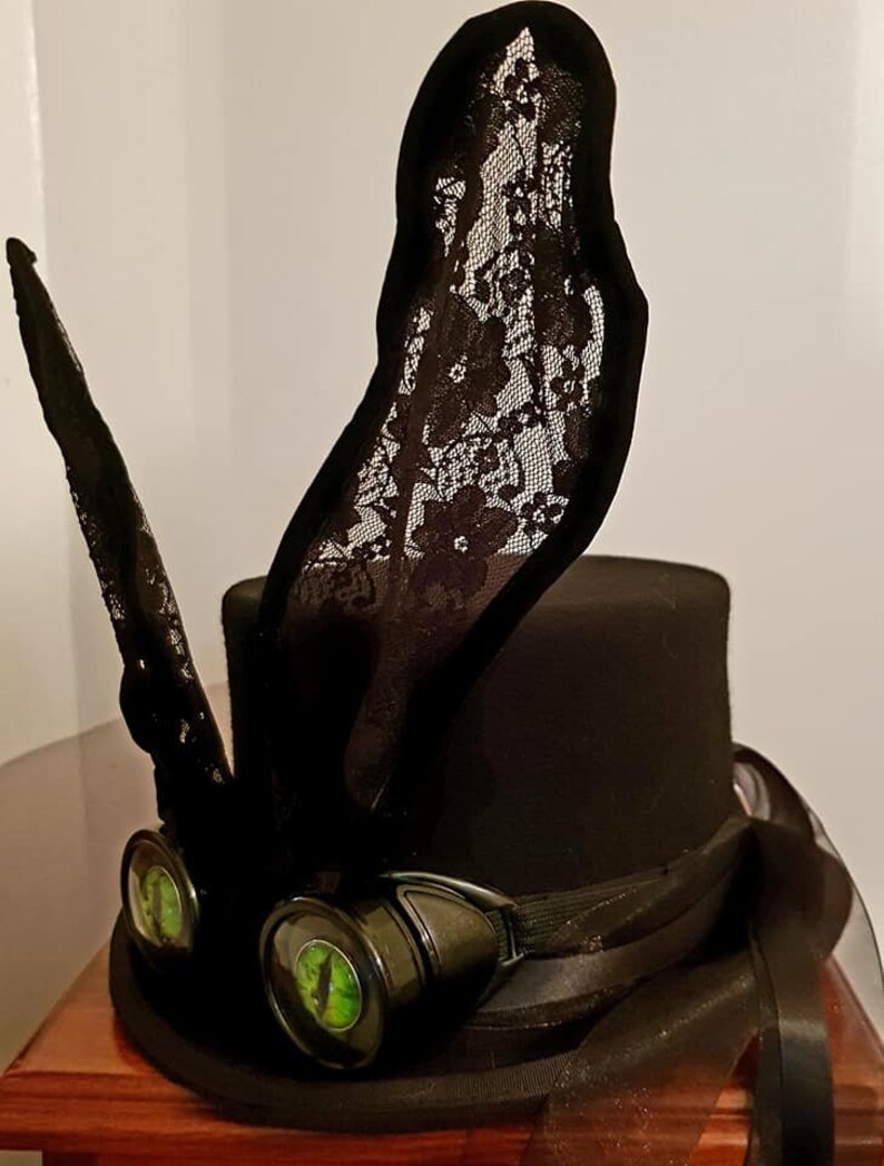 Evil Bunny Top Hat 100% Wool Steampunk Black Goggles Green | Etsy