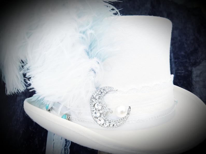 Stevie Nicks Moonlight Inspired White Top Hat 100% Wool Moon Wedding ...