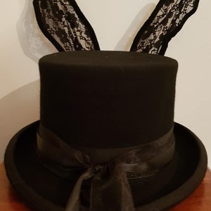 Evil Bunny Top Hat 100% Wool Steampunk Black Goggles Green Eyes Rabbit ...