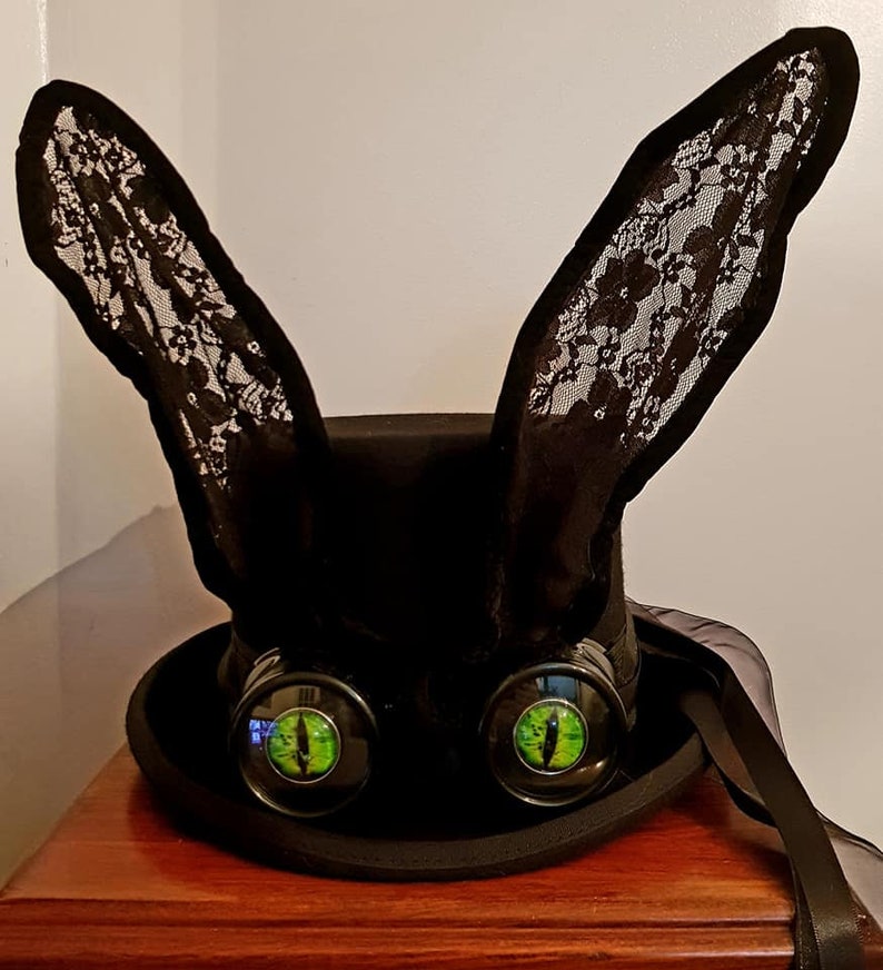 Evil Bunny Top Hat 100% Wool Steampunk Black Goggles Green | Etsy