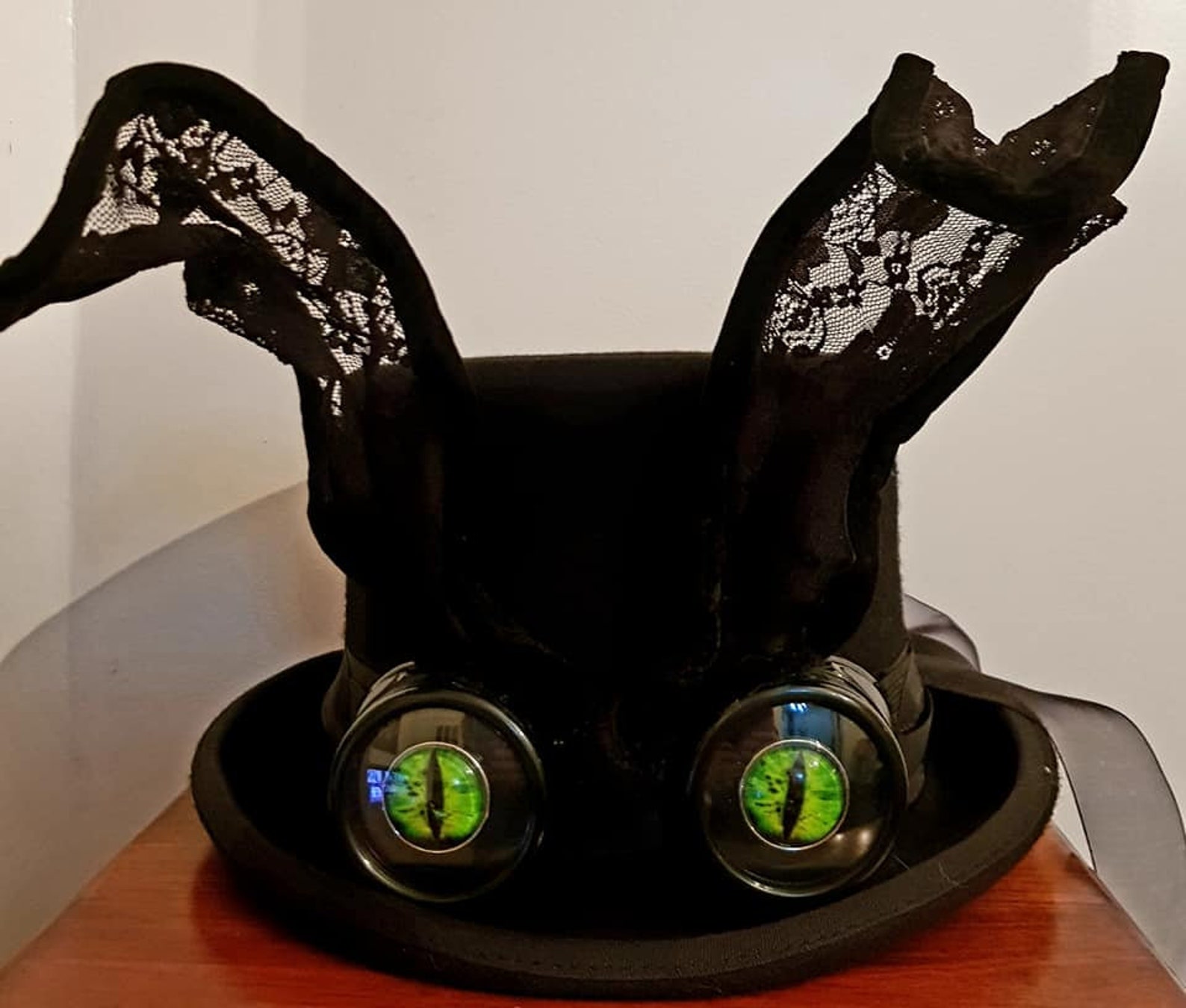 Evil Bunny Top Hat 100% Wool Steampunk Black Goggles Green | Etsy