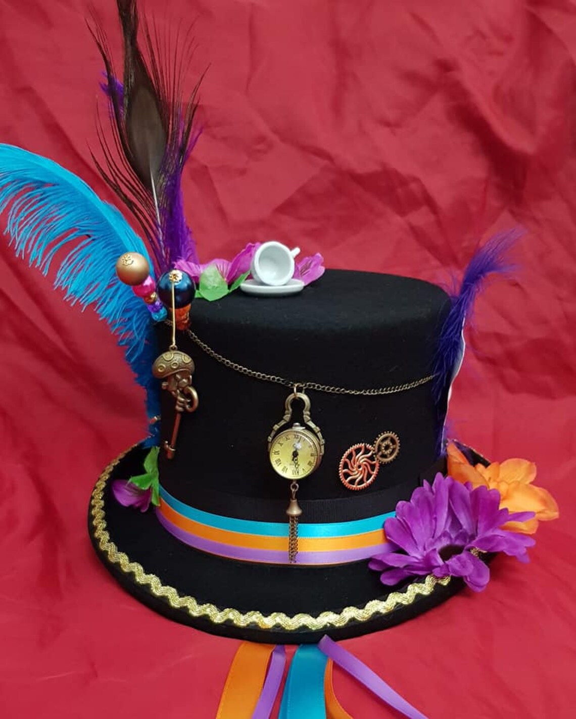 Mad Hatter 100% Wool Black Top Hat Alice in Wonderland Alice | Etsy