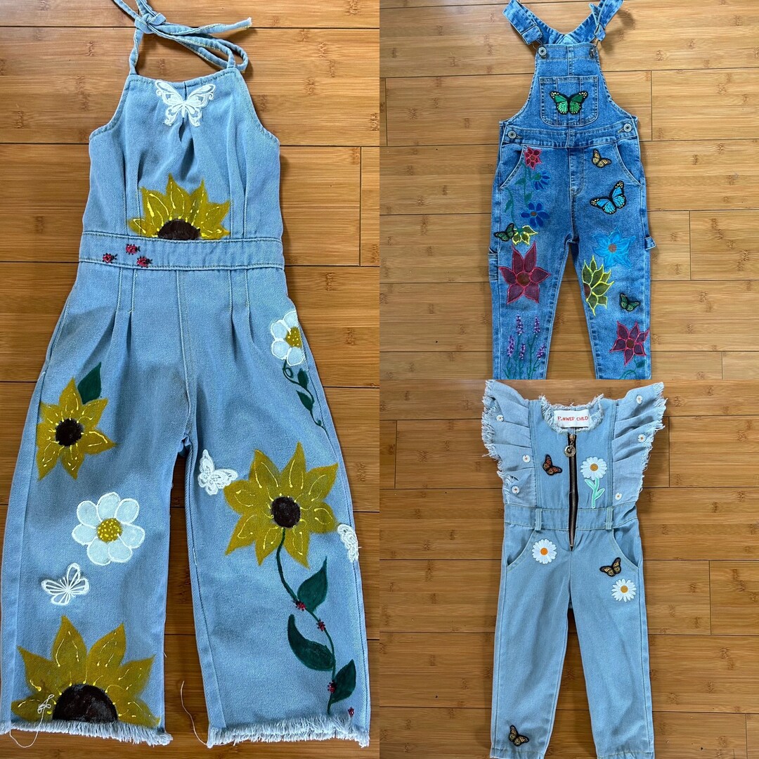 Girl’s Hand Painted Overalls and Jumpsuits - Etsy