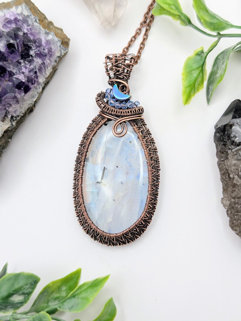 Moonstone Pendant: Large Statement Jewelry, Intricate Copper Wire ...