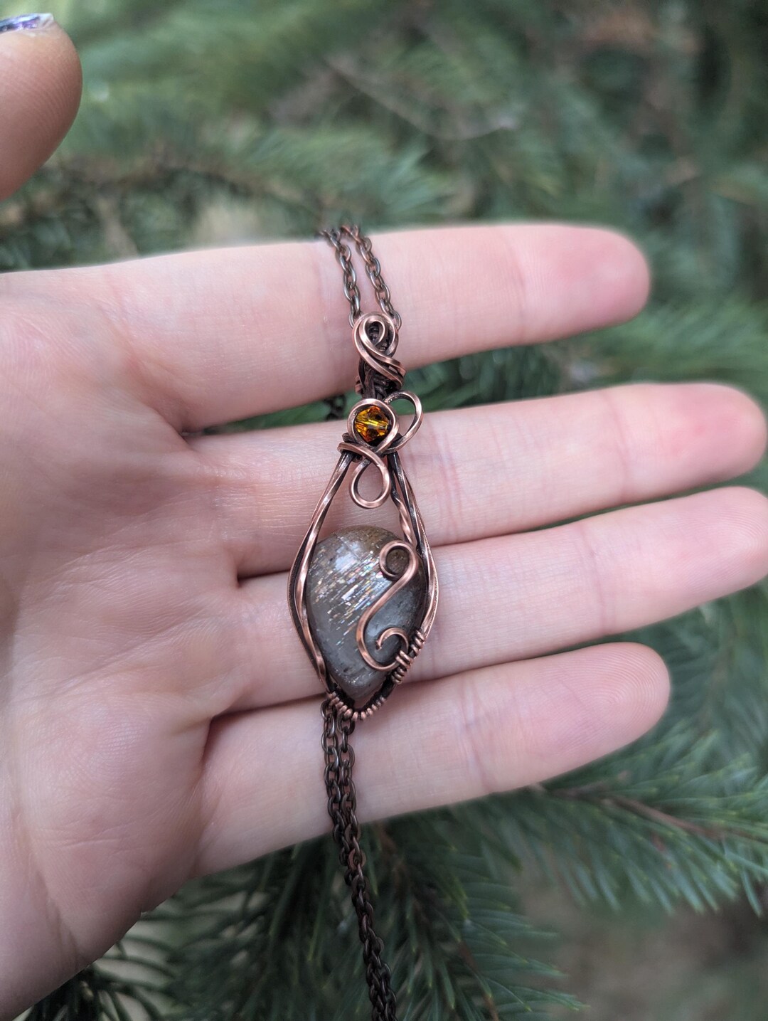 Copper Sunstone Pendant Copper Wire Wrapped Jewelry Magical Pendant ...