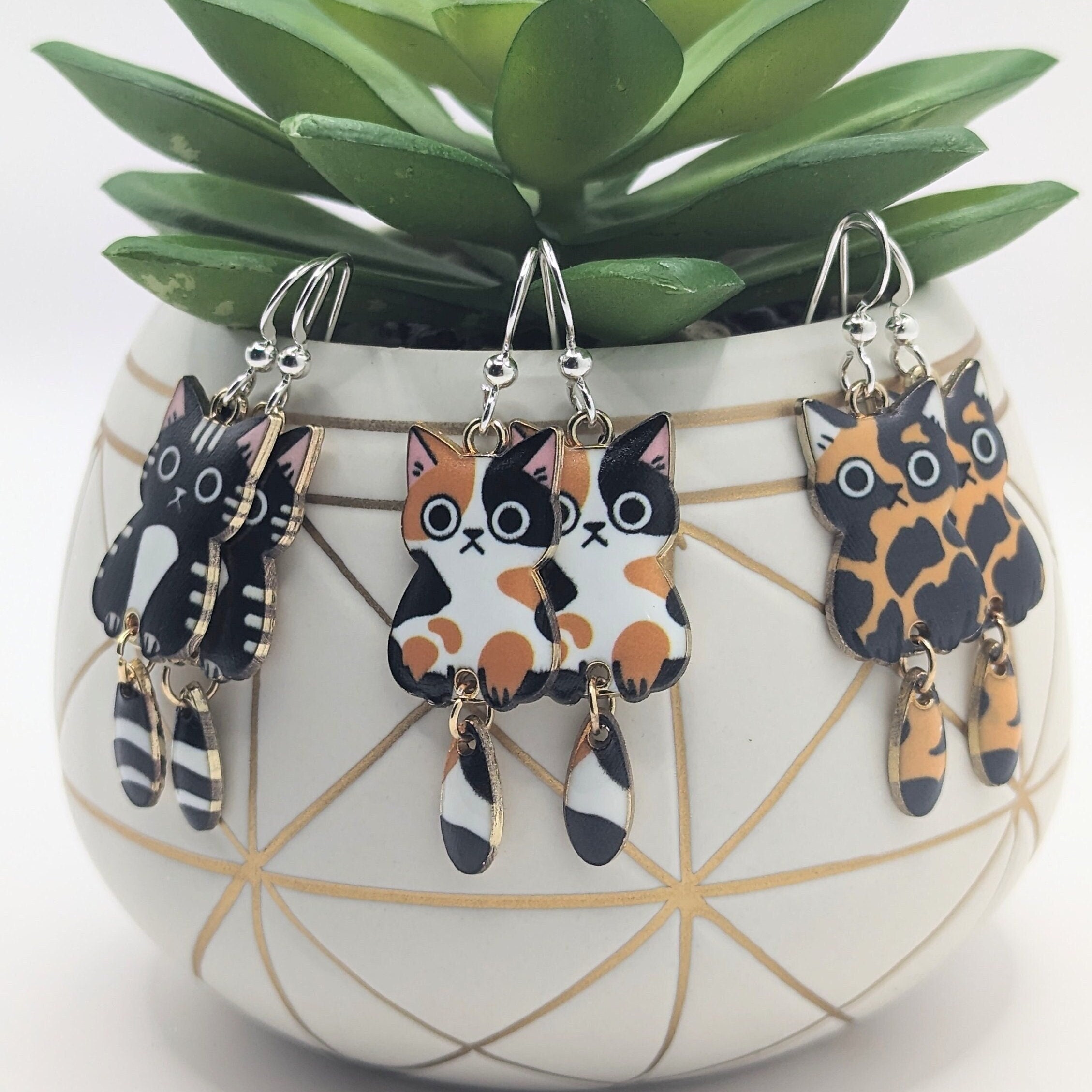 Cute Cat Earrings Sterling Silver Earrings Calico Cat Earrings Gifts ...