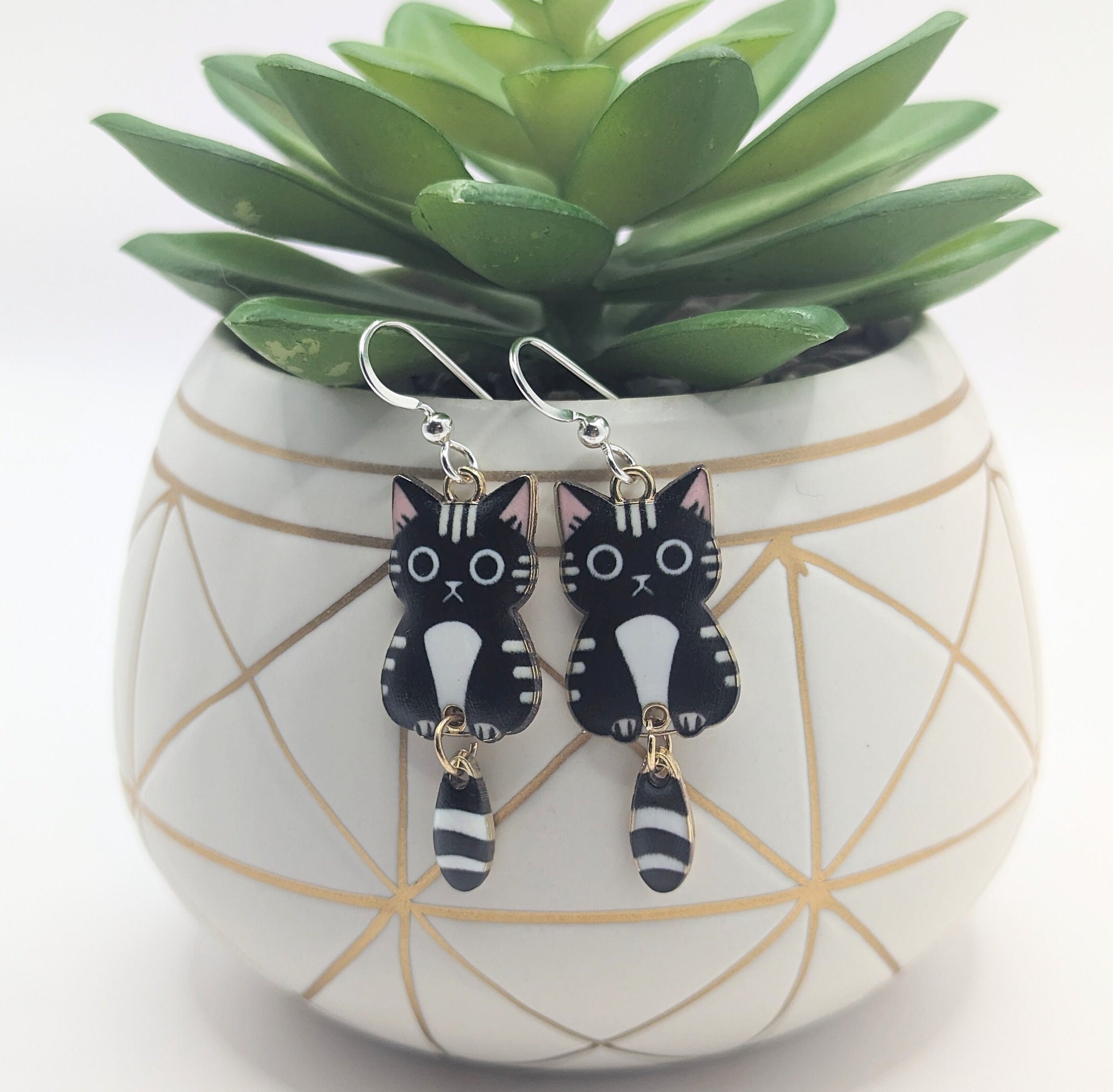 Cute Cat Earrings Sterling Silver Earrings Calico Cat Earrings Gifts ...