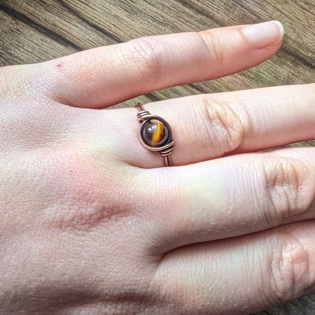 Grounding Ring Tiger's Eye Gemstone Antiqued Copper Wire Men's Ring ...