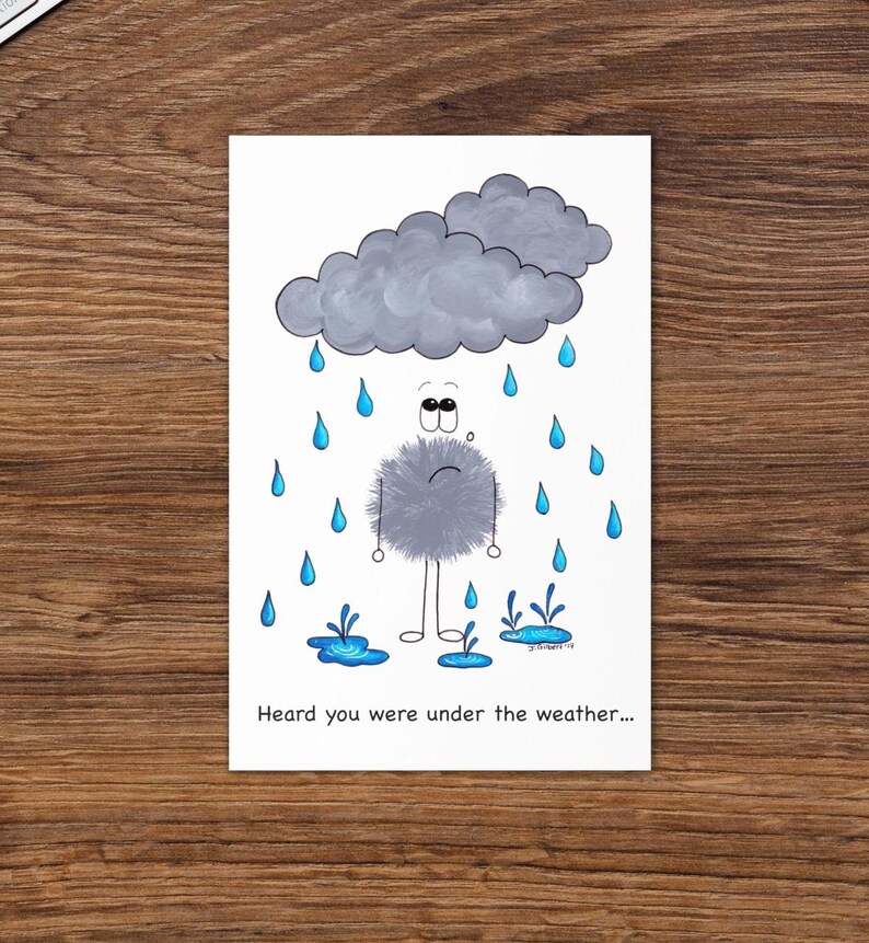 Get Well Cute Funny Fuzzy Under the Weather Greeting Card - Etsy