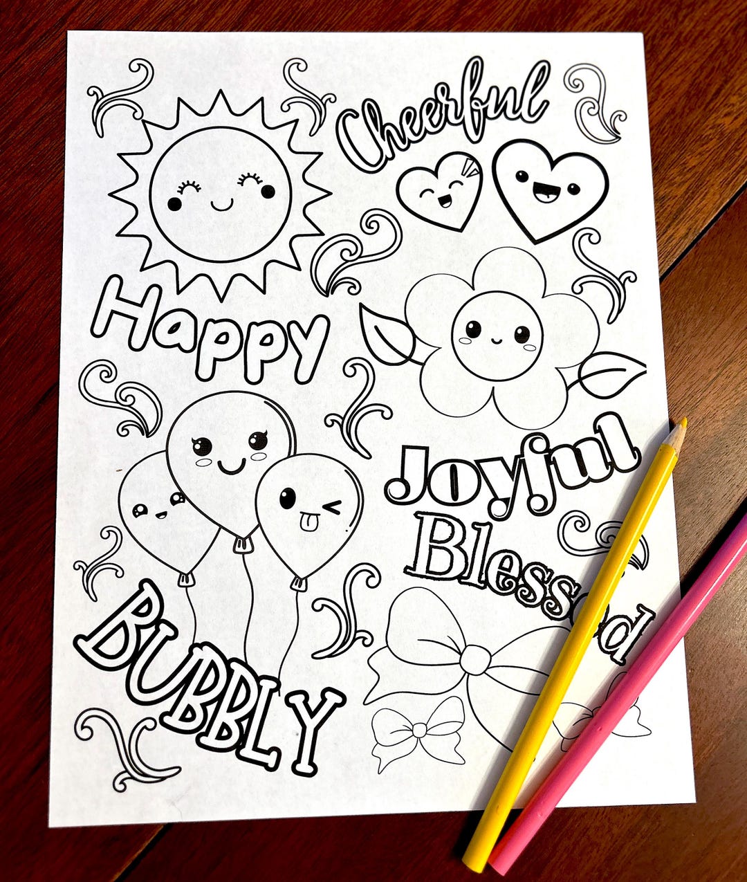 Happy Words Inspirational Coloring Page Motivational Coloring Sheet - Etsy