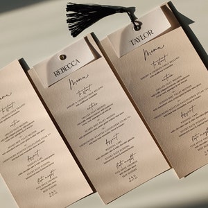 Neutral Wedding Menus With Guest Name Vellum Cards, Tassel Menus - Etsy