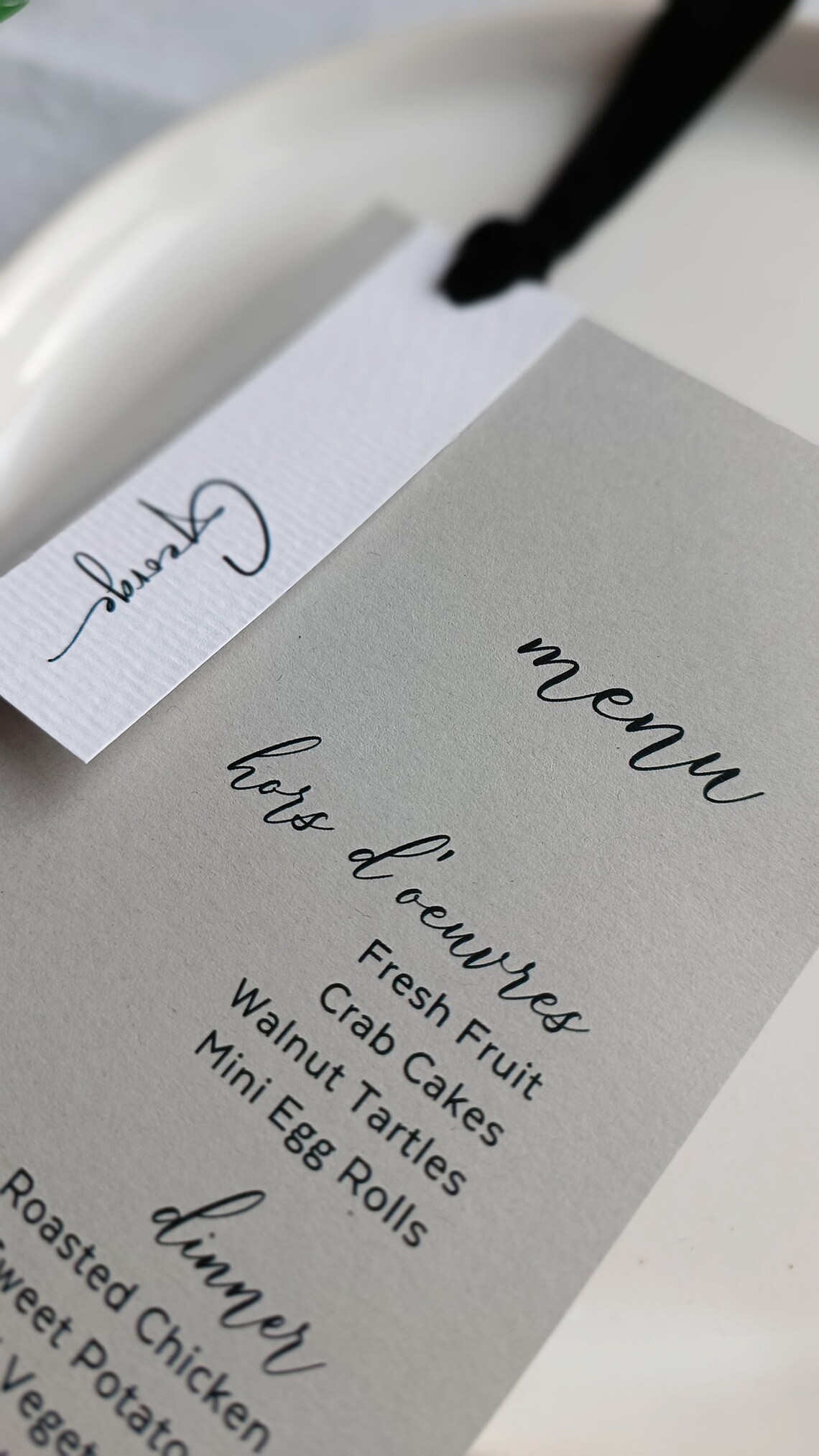 Gray Menu Place Card Menu Elegant Menu Card Velvet Ribbon | Etsy