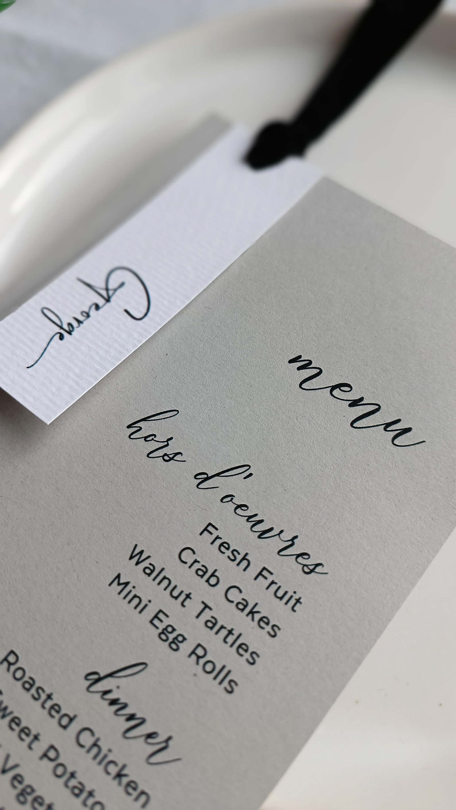 Gray Menu Place Card Menu Elegant Menu Card Velvet Ribbon | Etsy