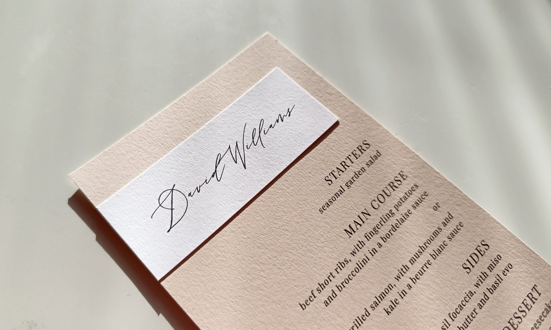 Minimal Menu With Name Cards, Champagne Colored Menu, Biscuit Shade ...