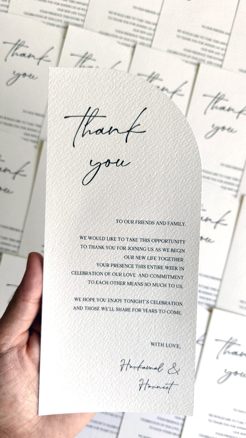 Wedding Thank You Card, Ivory Arch Table Cards, Half Arched Reeception ...