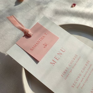 Pink Wedding Menu, Peach Pink Place Cards Included, Elegant Menu ...