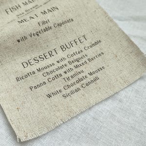 Linen Menu Printed Linen Wedding Menu Natural Beige Linen Menu Light ...