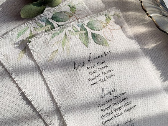 Fabric Menu Wedding Fabric Menus Eucalyptus Menu Rustic - Etsy