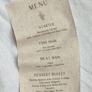 Linen Menu Printed Linen Wedding Menu Natural Beige Linen Menu Light ...