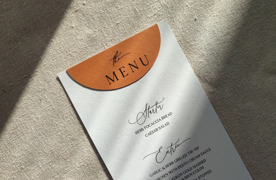 Wedding Menu, Arched Orange Menu, Arch Place Card Included, Wedding ...