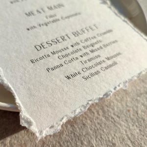 Wedding Menu, Handmade Menu, Hand Torn Edges, Printed Menu, Cotton Mix ...