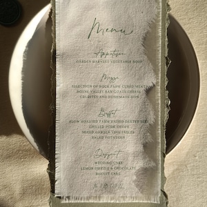 Fabric Menu, Wedding Fabric Menus, Green Printed Cotton Menu, Modern ...