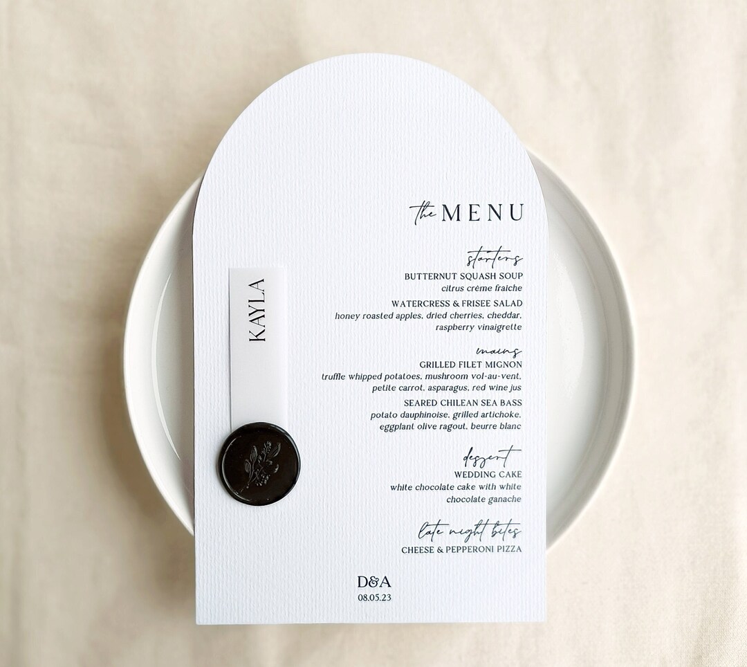 Arch Menu, Wax Seal Menu, Place Cards Included, Printed Arch Wedding ...