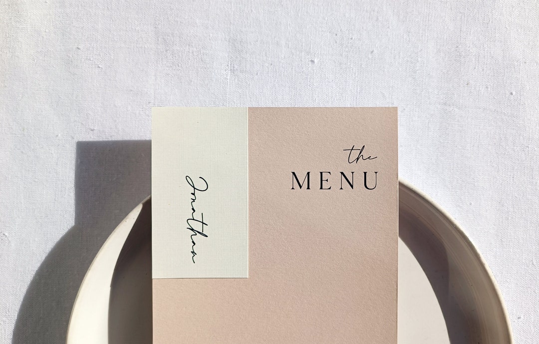 Wedding Menu, Place Card Menu, Minimalist Menu Card, Ivory and Cream ...