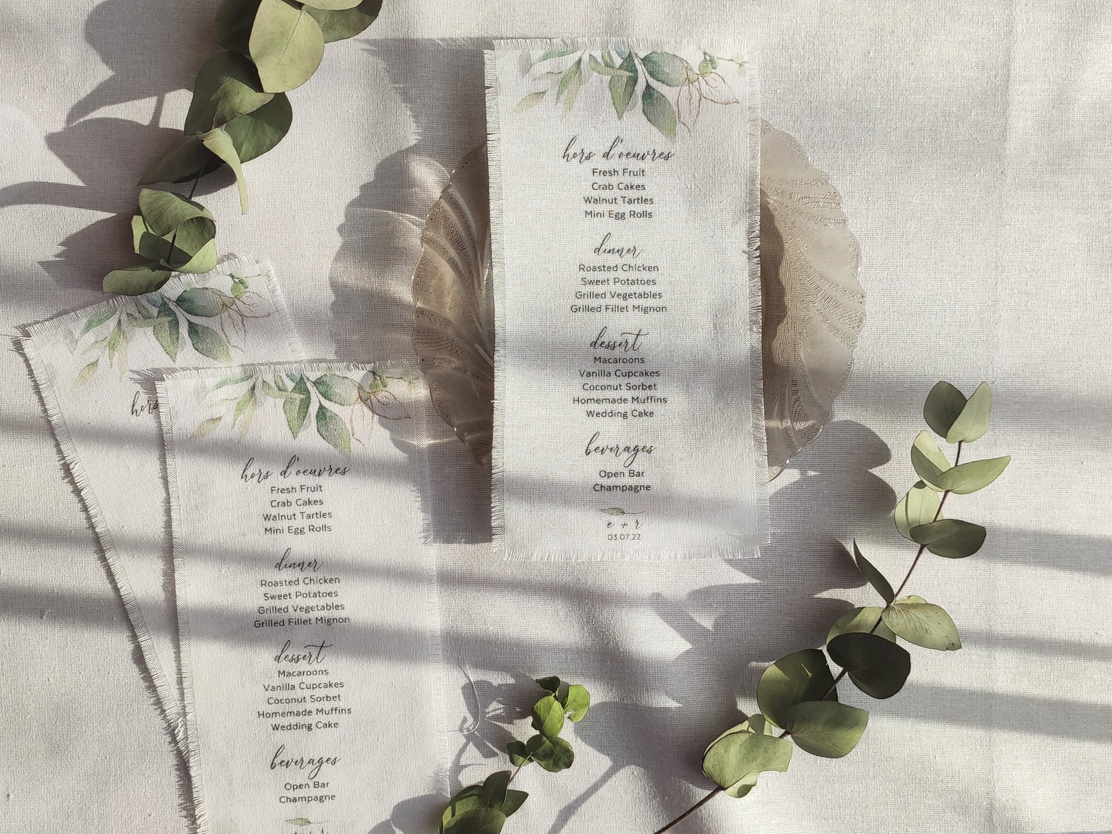 Fabric Menu Wedding Fabric Menus Eucalyptus Menu Rustic - Etsy