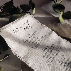Fabric Menu, Wedding Fabric Menus, Let's Eat, Modern Menu, Rustic ...