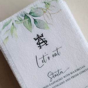 Fabric Menu, Wedding Fabric Menus, Eucalyptus Menu, Rustic Wedding ...