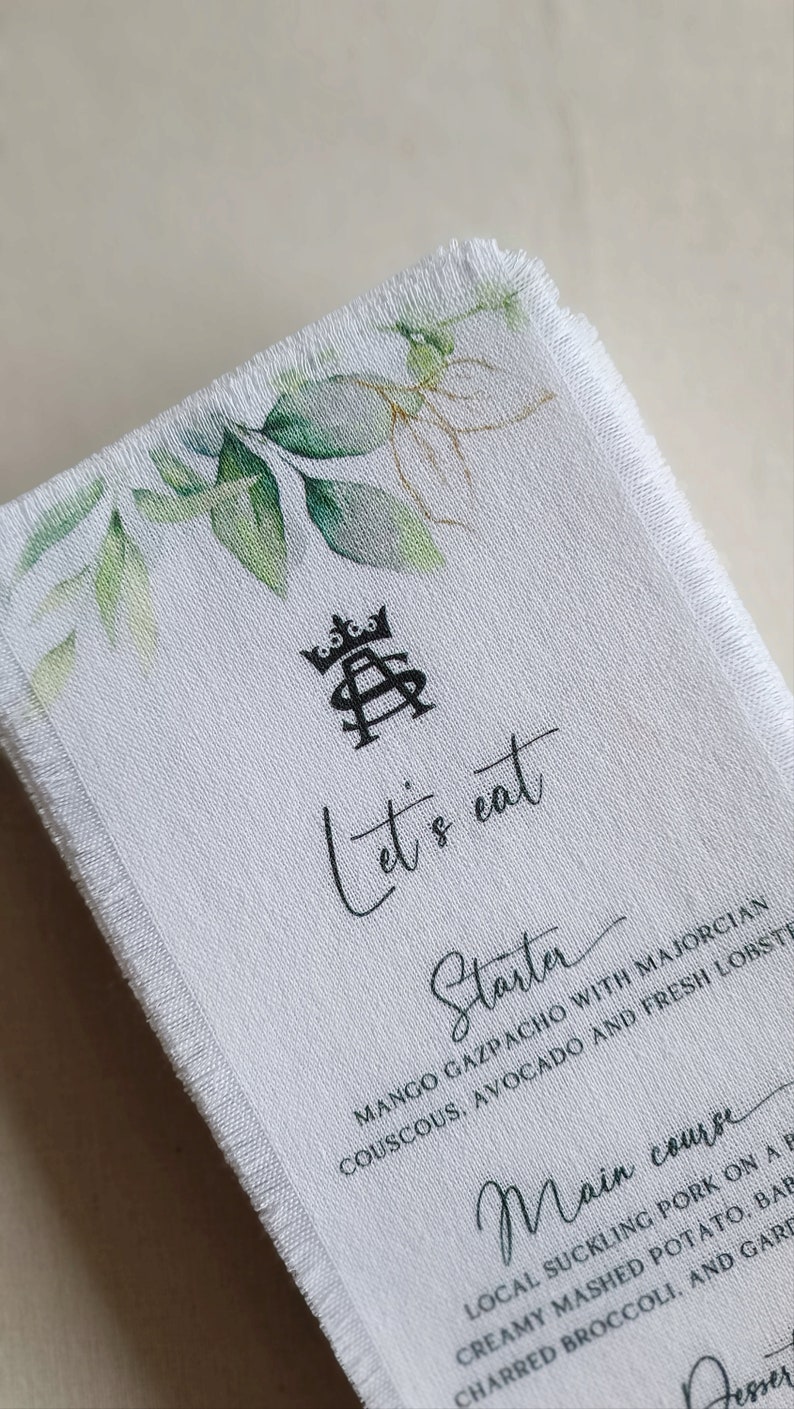 Fabric Menu Wedding Fabric Menus Eucalyptus Menu Rustic - Etsy