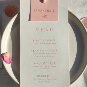 Pink Wedding Menu, Peach Pink Place Cards Included, Elegant Menu ...