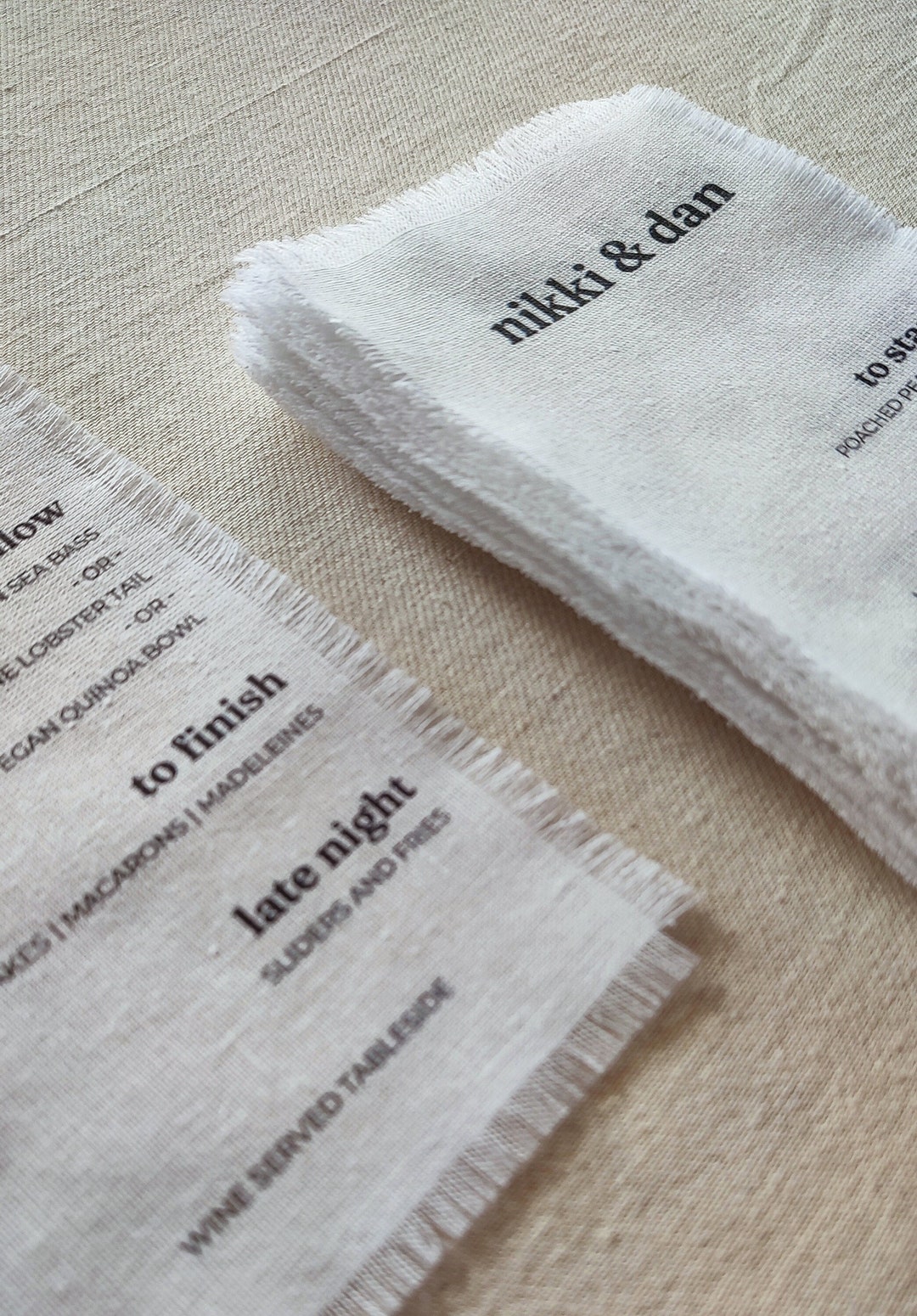 Fabric Menus, White Cotton Fabric Wedding Menu Cards - Etsy