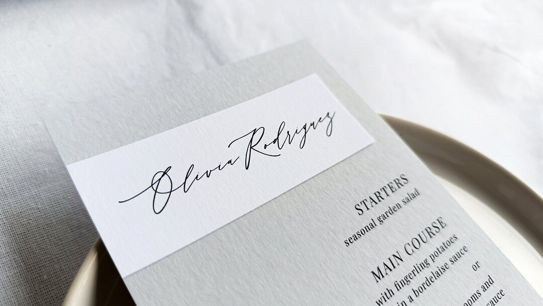 Light Grey Menu With Name Cards Minimal Menu Place Card - Etsy