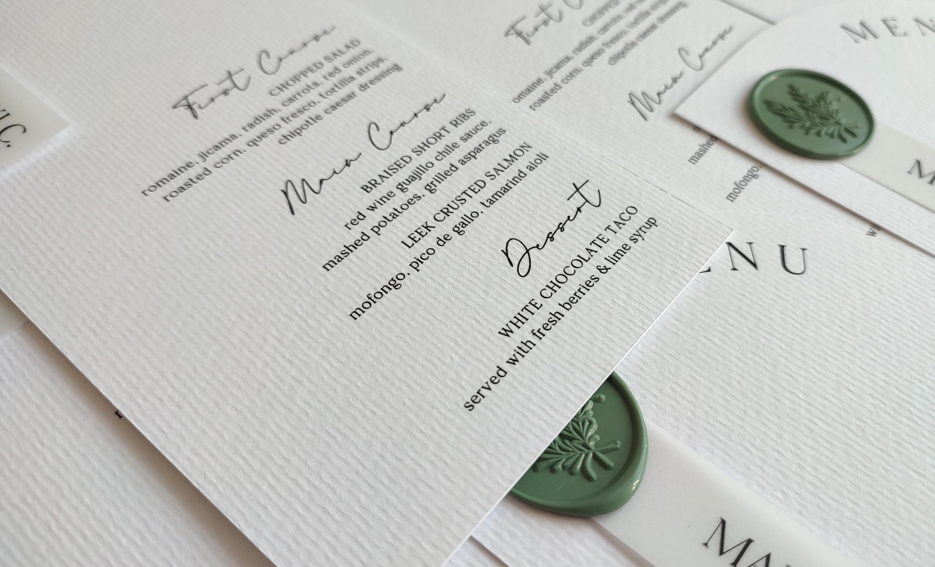 Arch Wedding Menu, Green Wax Seal, Vellum Place Cards, Half Arched ...