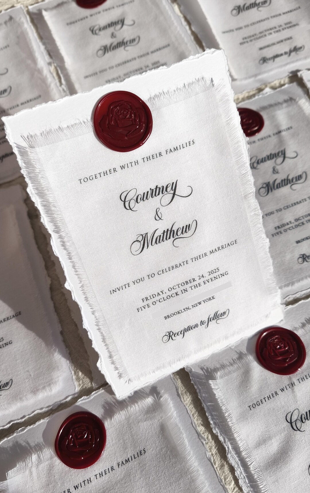 Fabric Wedding Invitation, Your Colors - With Wax Seal & Hand Torn ...
