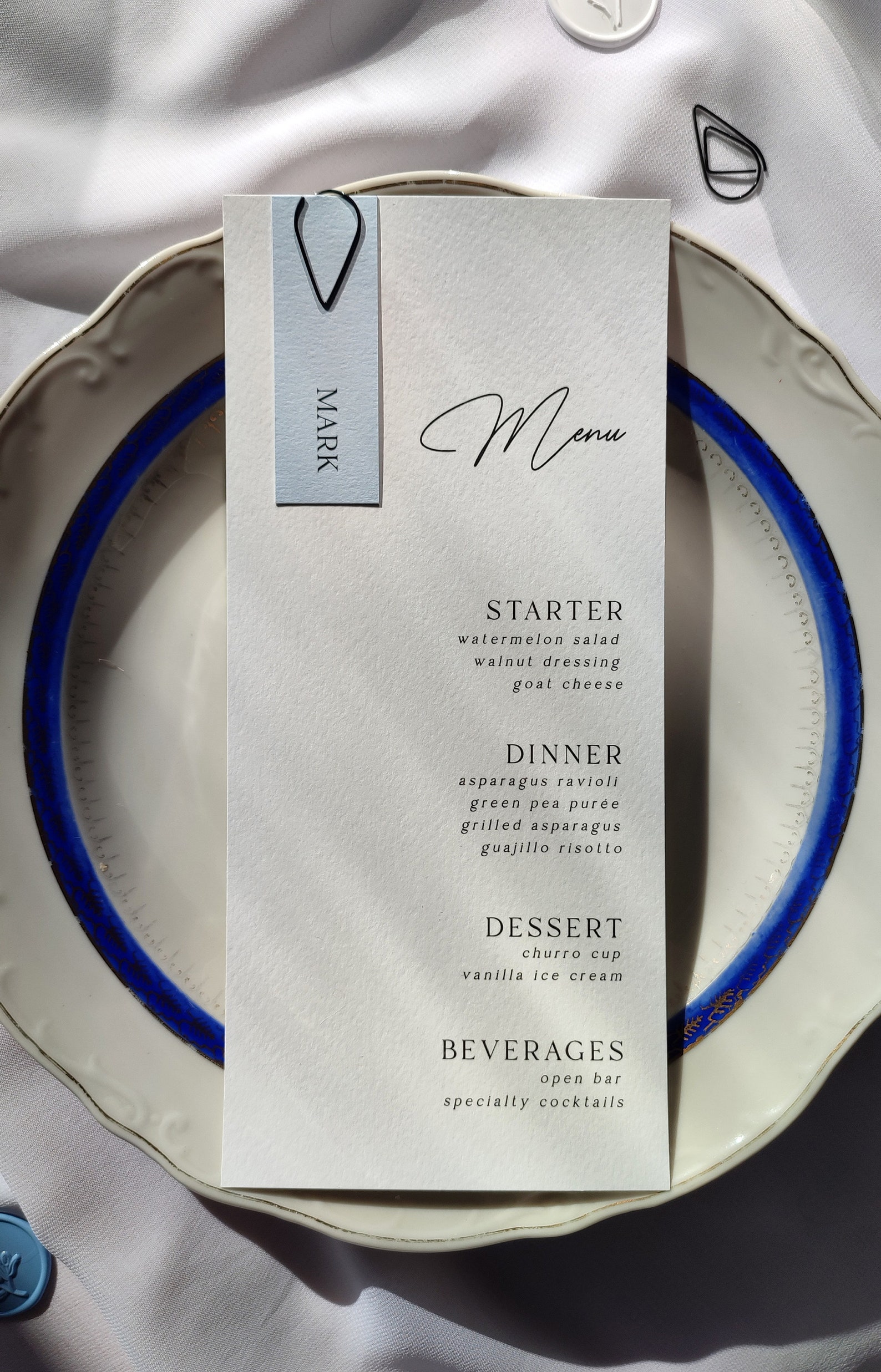 Wedding Menu With Vellum Place Cards, Light Blue Name Card Menus - Etsy